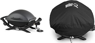 Weber Q2400 Elektrogrill, 55 x 39 cm, Dunkelgrau (55020079) & 7118 Abdeckhaube f&uuml;r Q200/Q220/Q240 Serie, schwarz