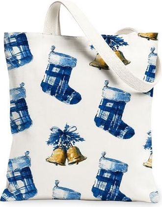 Generic Sacs fourre-tout en toile &agrave; carreaux, sacs de courses r&eacute;utilisables, &eacute;l&eacute;gants, l&eacute;gers et lavables avec bandouli&egrave;re pour salle de sport, voyage, plage,