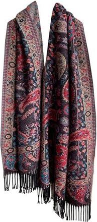 GFM Ch&acirc;le exotique pour femmes - Texture cachemire - Chaud pour lautomne, lhiver - festival, concert, boh&egrave;me (PAISSHL-1) -Noir Rose Rouge- (PaisSHL-C-KLGL