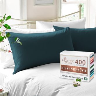 Pizuna Luxuri&ouml;ser Soft-Satin 2er Pack Kissenbezug 40x80 cm Pfauenblau, 400 Fadenzahl Baumwolle Quadratisch Kissenbez&uuml;ge, 100% Langstapel Baumwolle Nur Kissen
