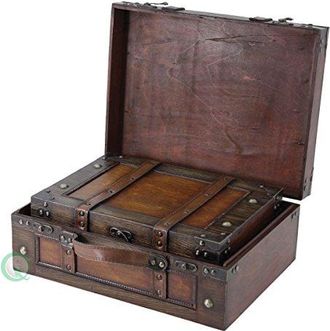 Vintiquewise Vintage Kofferbox aus Holz - Aufbewahrungsbox mit Klappdeckeln, altmodische dekorative Box für Couchtischdekoration, Regaldekor oder Tischdekoration, 