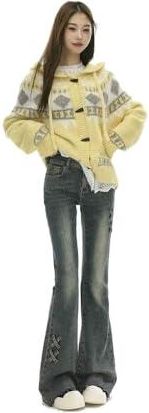 Generic QXDZSW Retro Taille Haute Bell Bot Jeans Femmes Printemps Minceur Sabots Jeans Coton Denim Casual, Version premium bleu r&eacute;tro, XXL