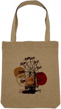 Fabulous Sac Shopping Tote Bag Aspect Lin - Hamster et Grand Roue Animal Collage Art Surr&eacute;alisme - Sac de Courses Toile Epaisse 360g Beige Naturel Cabas Port&eacute; 