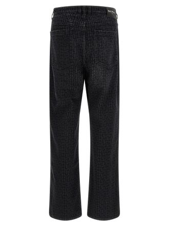 Balmain Monogram-Jacquard Denim Jeans - Black