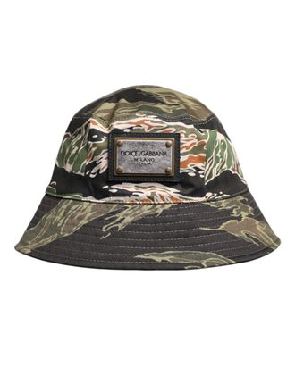 Dolce & Gabbana Mens Multicolor Dg Plaque Wide Brim Bucket Hat Brown Cotton Elastane