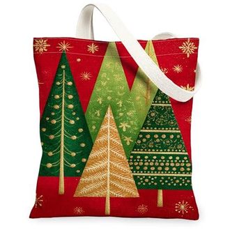 Generic Sacs fourre-tout en toile pour sapin de No&euml;l, motif for&ecirc;t de vacances, sacs d&eacute;picerie r&eacute;utilisables, rustiques, l&eacute;gers et lavables en toile, Rouge, 13