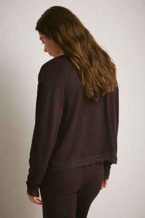 Next Strickjacke Thermo-Strickjacke mit Spitzenbesatz (1-tlg)