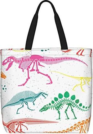 Generic Sac De Courses Motif De Squelette De Dinosaure Noir Et Blanc Sac Fourre-Tout En Toile Lavables De Grande Capacit&eacute; Sacs En Toile Pour Femmes, Pour Fill