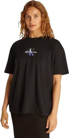 Calvin Klein T-Shirt Manches Courtes Femme Gradient Monologo Tee Loose Fit, Noir (Ck Black), XS