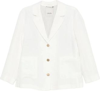 Max Mara Femme, Vestes, Blanc, Taille: 42 FR Button Closure Linen Jacket