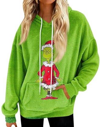 Generic Le Grinch Sweat Femme A Capuche Noel De Vetement The Hiver Moche Pull Oversize 2025 Chaud Noël Pulls Plaid Pyjama Polaire Costume Vêtements Pilou Adul