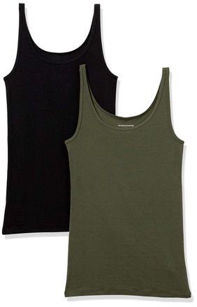 Amazon Essentials Damen Schmal geschnittenes Tanktop mit dünnem Trägern, 2er-Pack, Olivgrün/Schwarz, XXL