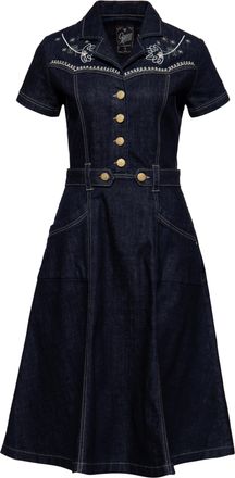 Queen Kerosin Damen Western Swing Kleid mit Stickerei Denim