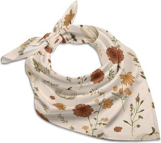 Generic Écharpe carrée en soie à motif de feuilles dautomne - Écharpe légère et colorée pour cheveux - Respirant - Cadeau pour femme et homme, multicolore, 46