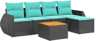 vidaXL 6-teiliges Gartensofa-Set mit Kissen, schwarzes Polyrattan vidaXL