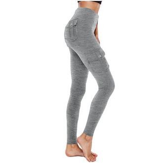 Generic Legging cargo pour femme avec poches, contr&ocirc;le du ventre, pour entra&icirc;nement, course &agrave; pied, gym, fitness, gris, XXL