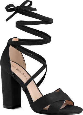 Allegra K Damen Blockabsatz Schnürsandalen Sandalen Schwarz 36