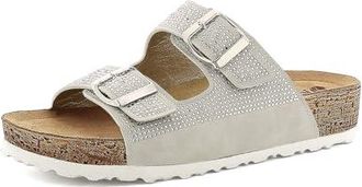 Inblu Femme Sandales &agrave; Double Bande avec Strass et Boucles r&eacute;glables, Semelle int&eacute;rieure en Cuir v&eacute;ritable, du 35 au 41 Glissante, Glace, 37 EU