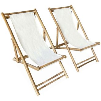 Sweeek Lot de 2 chiliennes en bambou. toile naturelle polyester et coton. DAVAO L110 x P60 x H94cm