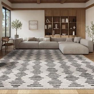 Safavieh Boho Teppich f&uuml;r Wohnzimmer, Esszimmer, Schlafzimmer - Tulum Collection, Kurzer Flor, Elfenbein und Grau, 244 X 305 cm