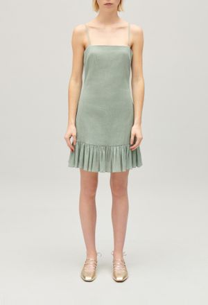 Claudie Pierlot Kurzes, volantiertes Kleid Mandel-Beige