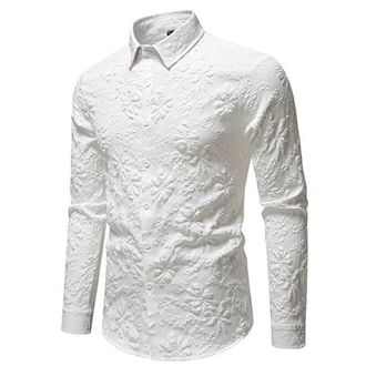 Generic Chemise habill&eacute;e pour homme formelle, boutonn&eacute;e, en relief, chemises &agrave; manches longues, coupe ajust&eacute;e, chemise daffaires, haut en coton, doux et confo