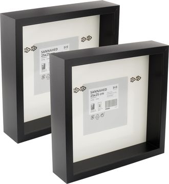 IKEA Ikea SANNAHED Deep 3D Box Square Photo Display Frames, Black, 25x25cm (13x13cm with mat), Wall/Tabletop, 604.591.18 - Set of 2