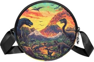 Generic Sac &agrave; bandouli&egrave;re rond pour femme, motif dinosaure amusant, petit sac &agrave; dos &agrave; bandouli&egrave;re avec fermeture &eacute;clair, bretelles r&eacute;glables, sac &agrave; main rond 