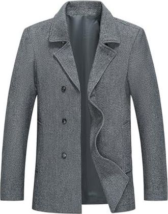 AlltheMen Manteau Hommes Hiver en Laine Chaud à Chevrons Tweed Double Boutonnage Bleu 3XL