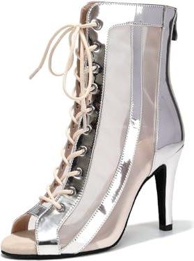 Generic Chaussures de danse latine pour femme - Chaussures de danse latine &agrave; lacets avec strass et bout ouvert - Chaussures de salle de bal - Chaussures de pr