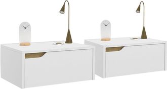 IDMarket Set von 2 Wand-Nachttische Helsinki skandinavischen 1 Schublade H&auml;ngeregal wei&szlig;