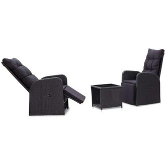 vidaXL vidaXL Ensemble de bistro 3 pcs avec coussins R&eacute;sine tress&eacute;e Noir