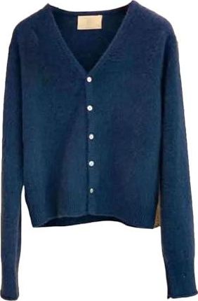 Generic Cardigan en laine &agrave; col en V pour femme - Pull chaud en peluche - Pour printemps et hiver - 100 % laine m&eacute;rinos, Bleu Kongque, XL