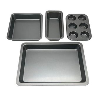 Relaxdays Backformen Set, 4-TLG., Muffinblech, Kastenform, 2X Bratform, antihaftbeschichtet, Carbonstahl, dunkelgrau