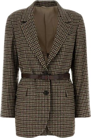 Brunello Cucinelli Blazer Madras avec ceinture - Femme - Vestes - Brun - Taille: 42 FR