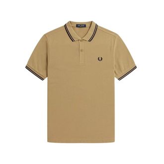 Fred Perry Homme, Tops, Beige, Taille: M Polo en coton avec double rayure