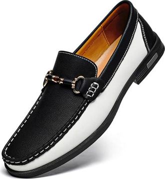 Generic Mocassins classiques en cuir pour homme avec boucle en métal bicolore pour la marche, les affaires, Noir, 38 2/3 EU
