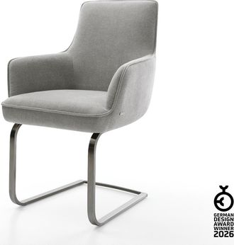 DELIFE Freischwinger Heira-Flex mit Armlehnen Strukturstoff Soft Grau Freischwinger flach Graphit Taschenfederkern, Esszimmerst&uuml;hle