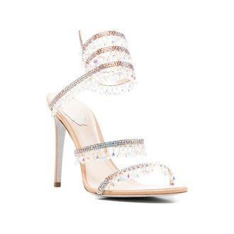 Rene Caovilla Crystal-Embellished Satin Heels - Beige
