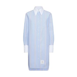 Thom Browne Femme, Robes, Bleu, Taille: 36 FR Robe Chemise &agrave; Rayures