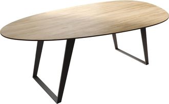 DELIFE Esszimmertisch Edge Oval 220x120 cm Keramik Laminam Sabbia Eichefarbig Metall Schr&auml;g Schwarz