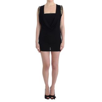 Roccobarocco Schwarzes &auml;rmelloses Minikleid mit goldenen Details - - Dresses - Damen - Schwarzk - M