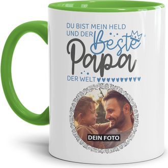 Tassendruck Tasse für Papa mit Foto Personalisieren - Papa Mein Held - Persönliches Geschenk für Papa, Vater Geschenkidee | Personalisiertes Geschenk, 300ml, Inne