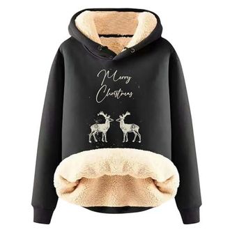 Generic 2026 Printemps &Agrave; La Mode De No&euml;l Imprim&eacute; Cerf Femmes Automne Et Hiver Velours &Eacute;pais Chaud Cardigan Sweat &agrave; Capuche, Noir, 5XL