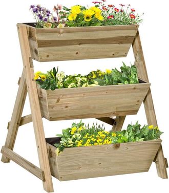 OUTSUNNY Jardini&egrave;re sur pieds carr&eacute; potager 3 &eacute;tages dim. 71L x 61l x 77H cm inserts dirrigation feutre de drainage bois sapin autoclave
