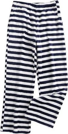 Generic Pantalon de d&eacute;tente ray&eacute; en flanelle pour femme, pantalon ray&eacute; &agrave; jambes larges, pantalon de pyjama thermique doux et confortable pour lautomne, bleu m