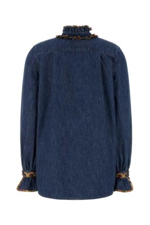 Valentino Garavani Womens Chambray Denim Blouse Mediumbluedenim Exterior: Cotton Maglie Sweater