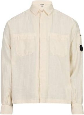 C.P. Company Chemise unie avec empi&egrave;cement logo sur la manche en lin