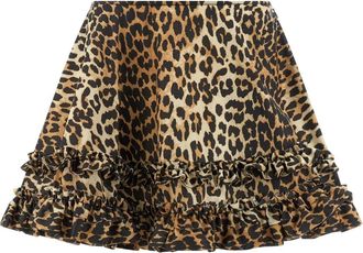 Ganni Femme, Jupes, Multicolore, Taille: 38 FR Leopard Duchesse Nylon Mini Frill Skirt