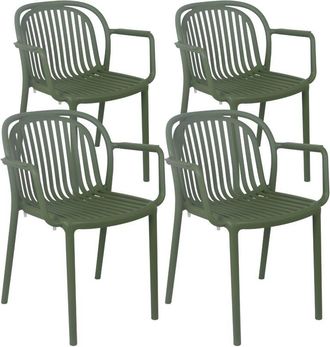 Oviala Lot de 4 fauteuils en plastique vert olive